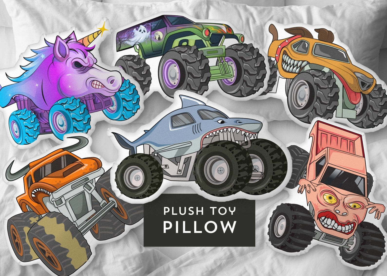 Monster Truck Shaped Pillow, Monster Truck Decorative Pillow, Monster ...