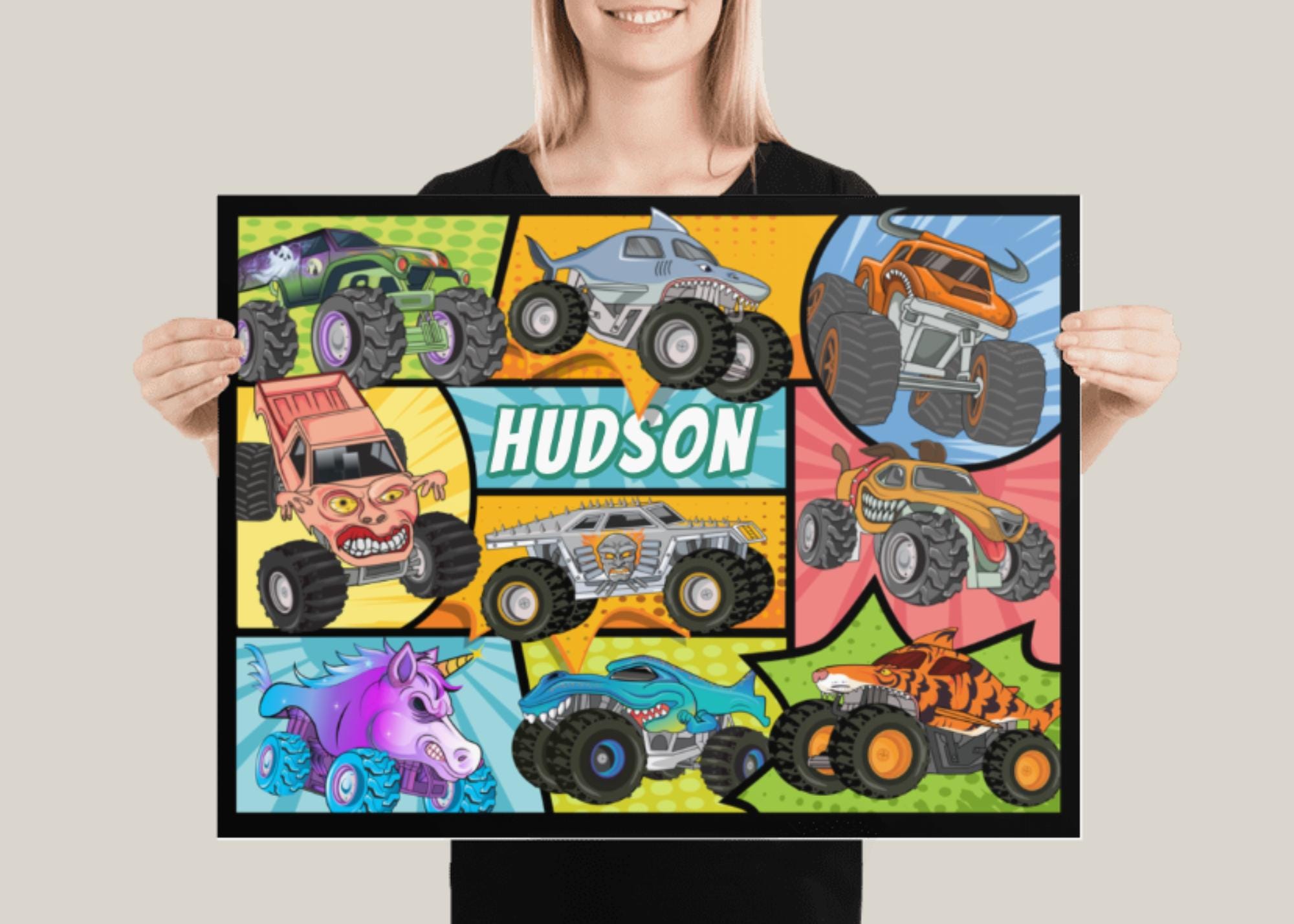 Custom Monster Truck Poster: Boys Room Decor, Birthday Party Backdrop ...
