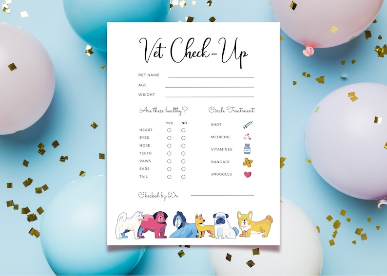 Editable Vet Check-up Exam Sheet: Dog Birthday Party, Puppy Adoption ...