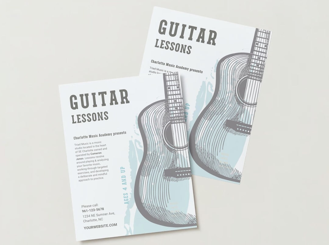 EDITABLE Guitar Lessons Flyer, Guitar Classes Open Enrollment Flyer ...