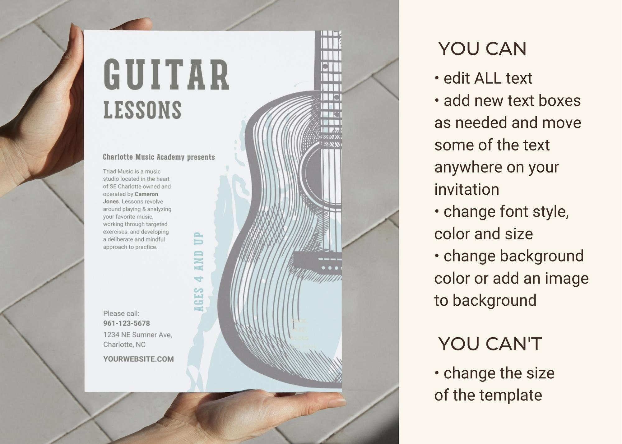 EDITABLE Guitar Lessons Flyer, Guitar Classes Open Enrollment Flyer ...