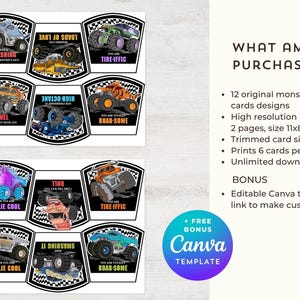 Printable Monster Truck Valentine's Day Cards, Kids Classroom Valentine ...