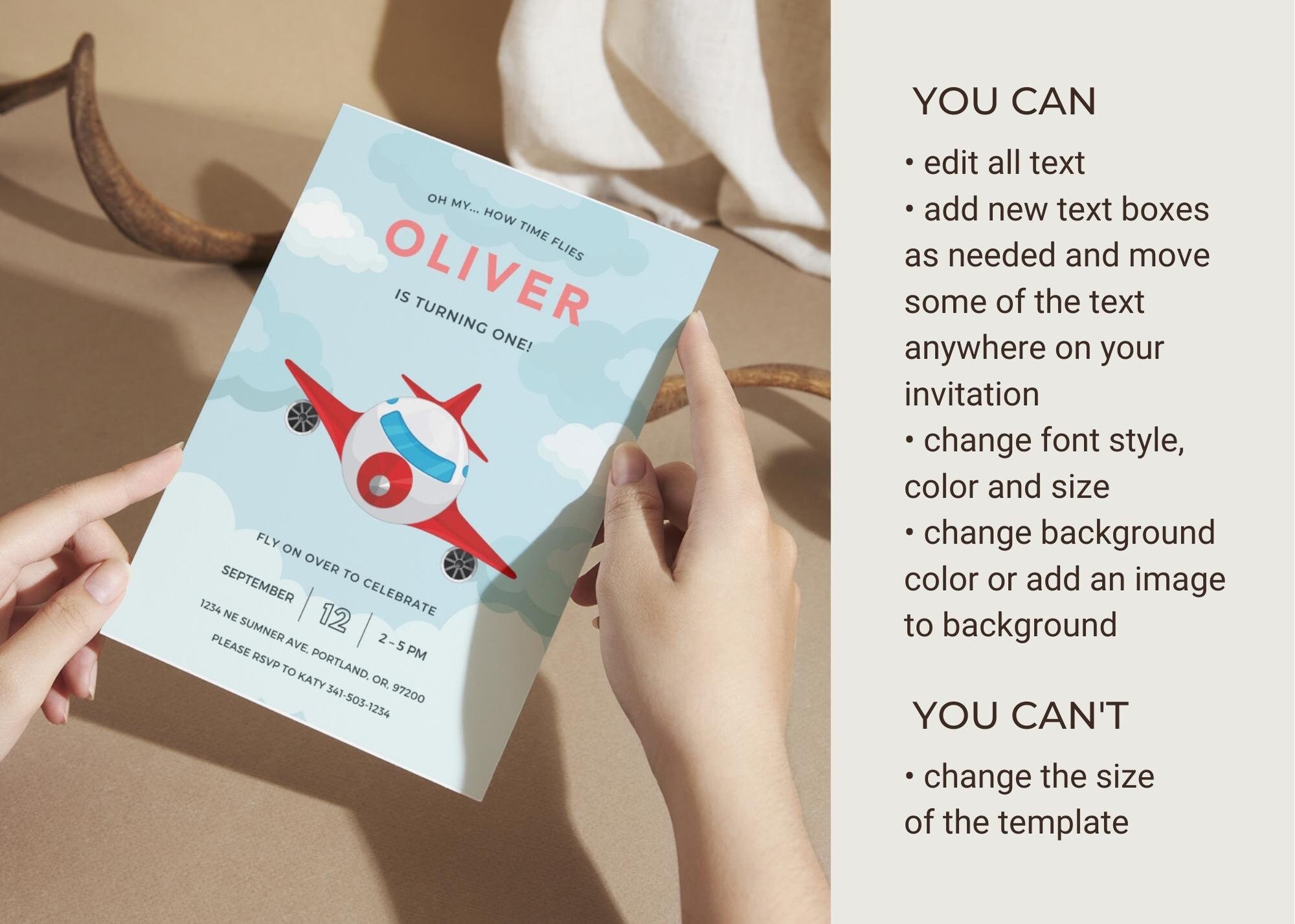 EDITABLE Airplane First Birthday Invitation Template Instant Download ...