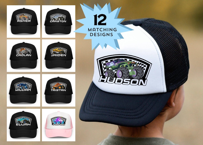 Custom Monster Trucks Trucker Cap, Custom Text Hat, Personalized Cap ...