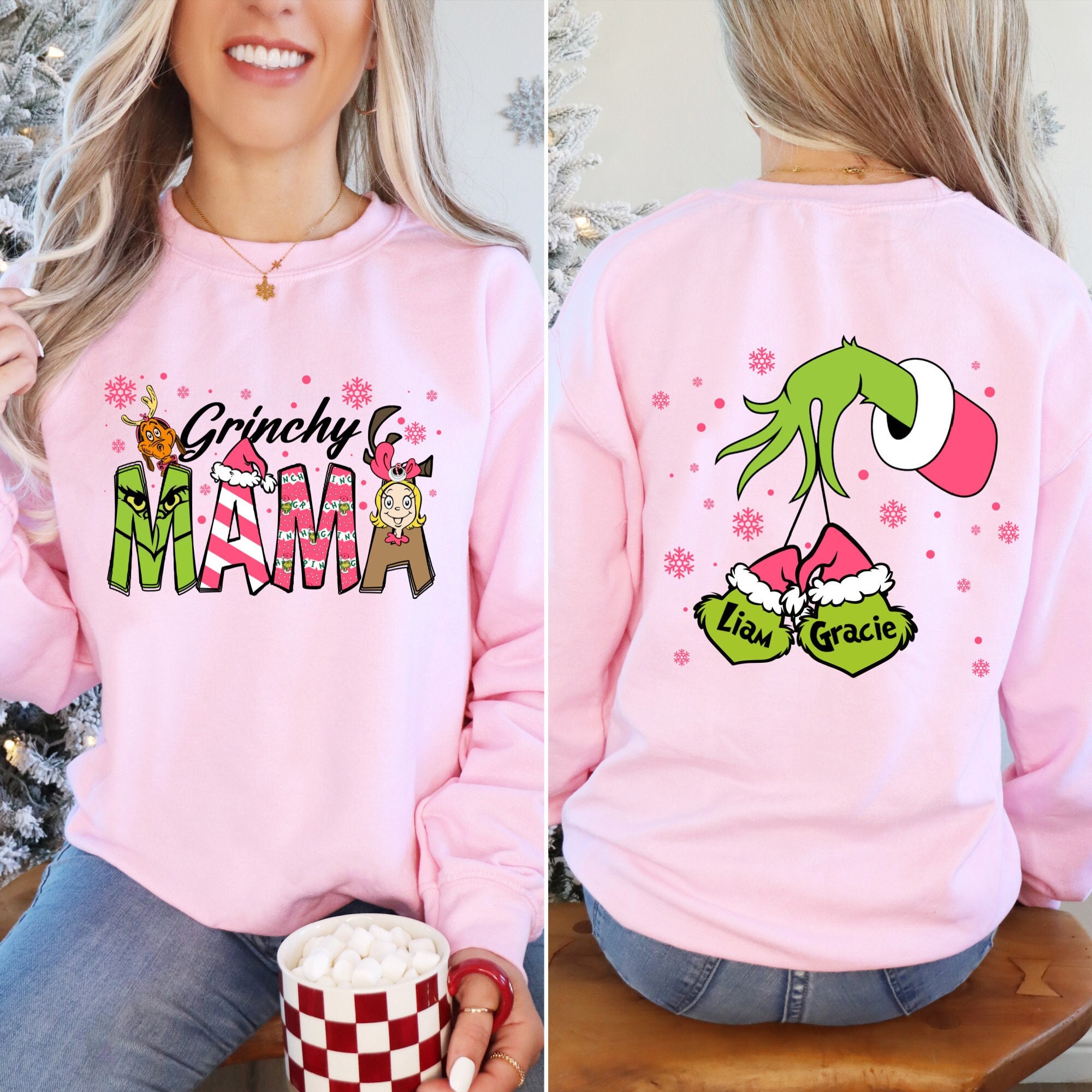 CUSTOM MAMA GRINCH Sweatshirt, Custom Kids Names Mom Shirt, Mama ...