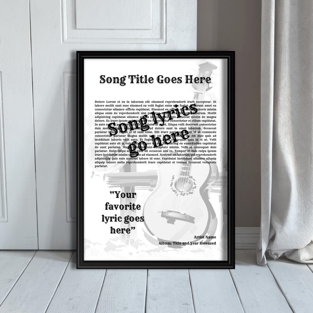 Personalized Song Lyric Poster, Printable Custom Country Music Wall Art ...