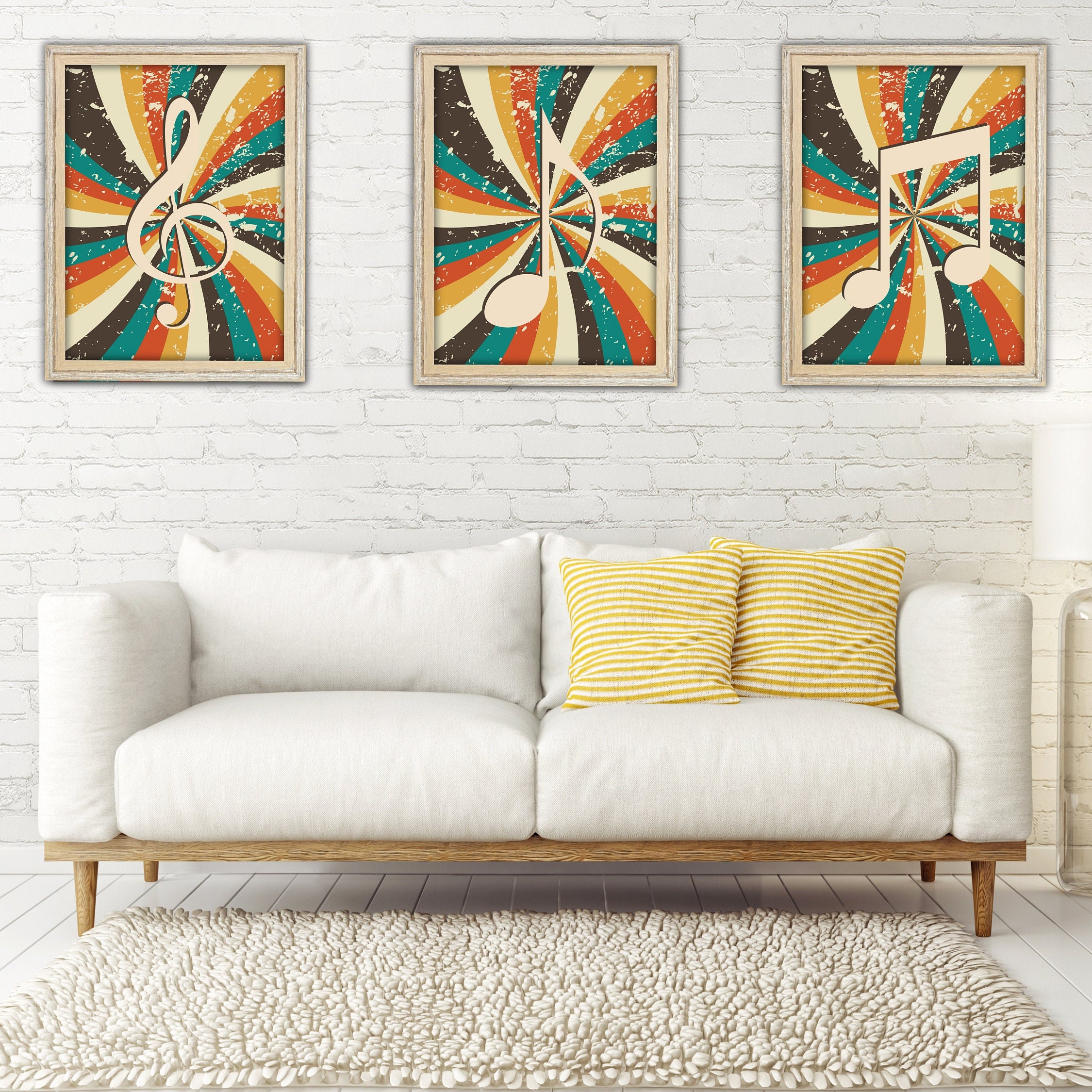 Retro Music Note Wall Art Printable Poster Set, Trendy Set of 3 Digital ...