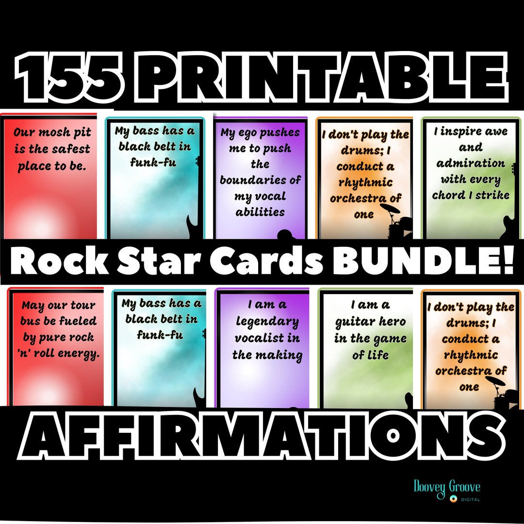 Printable Rock Star Affirmation Cards Bundle Bass Guitar - Etsy
