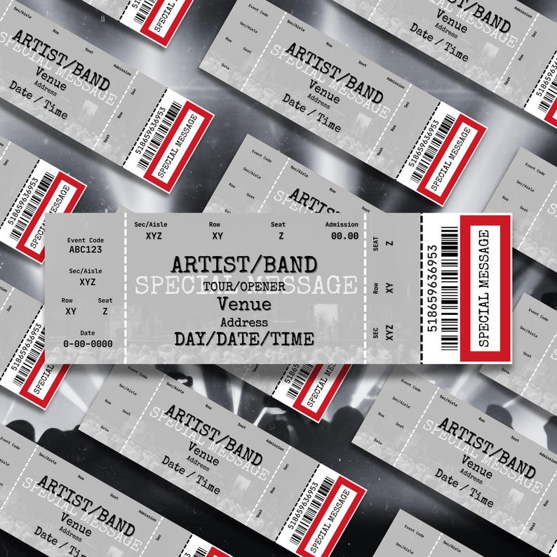 Editable Concert Ticket Template, Printable DIY Custom Ticket for Music ...