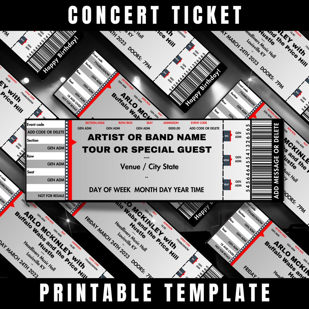 Editable Concert Ticket, Canva Template, DIY Printable Concert Ticket ...