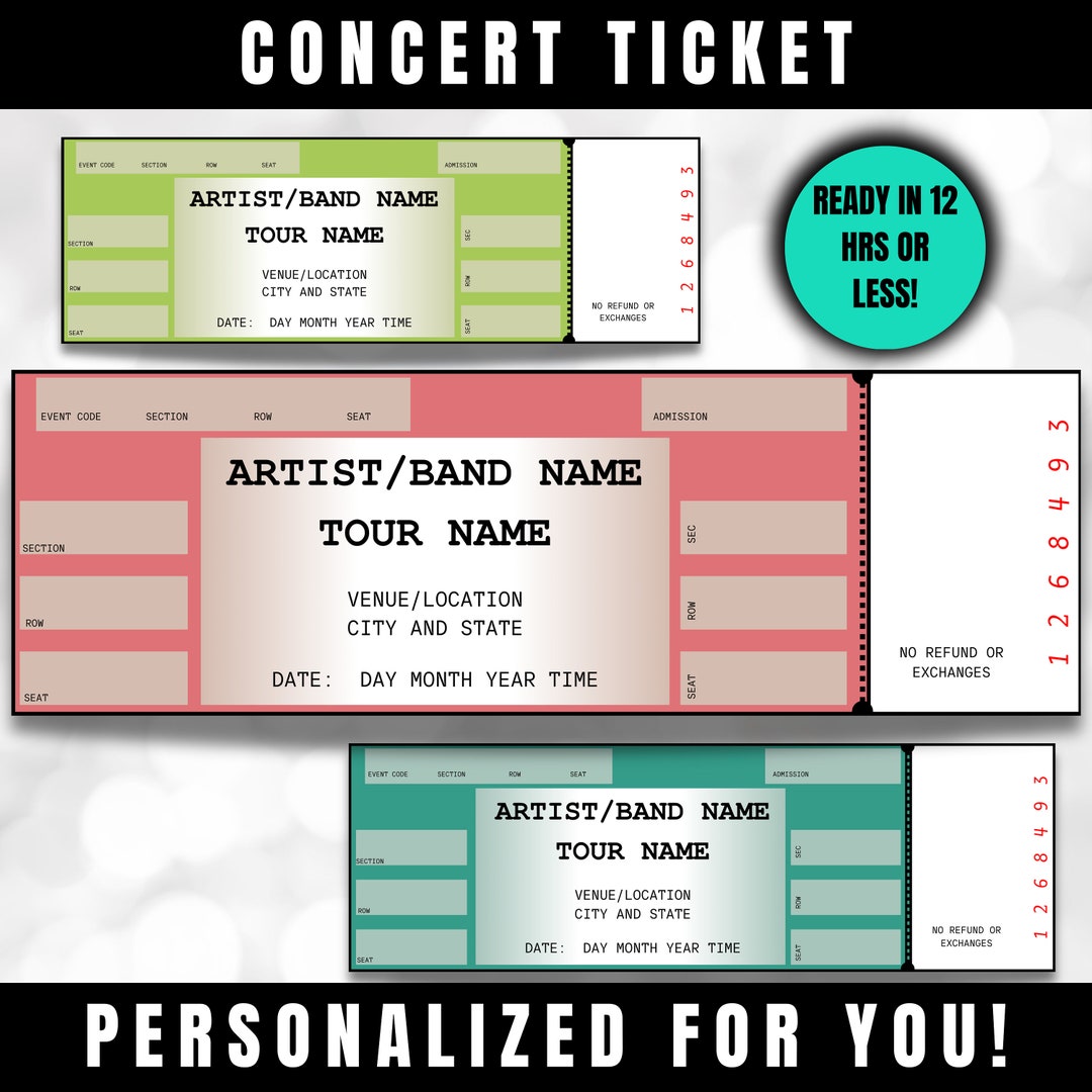 Custom Printable Concert Ticket Stub Personalized in 12 Hours or Less ...