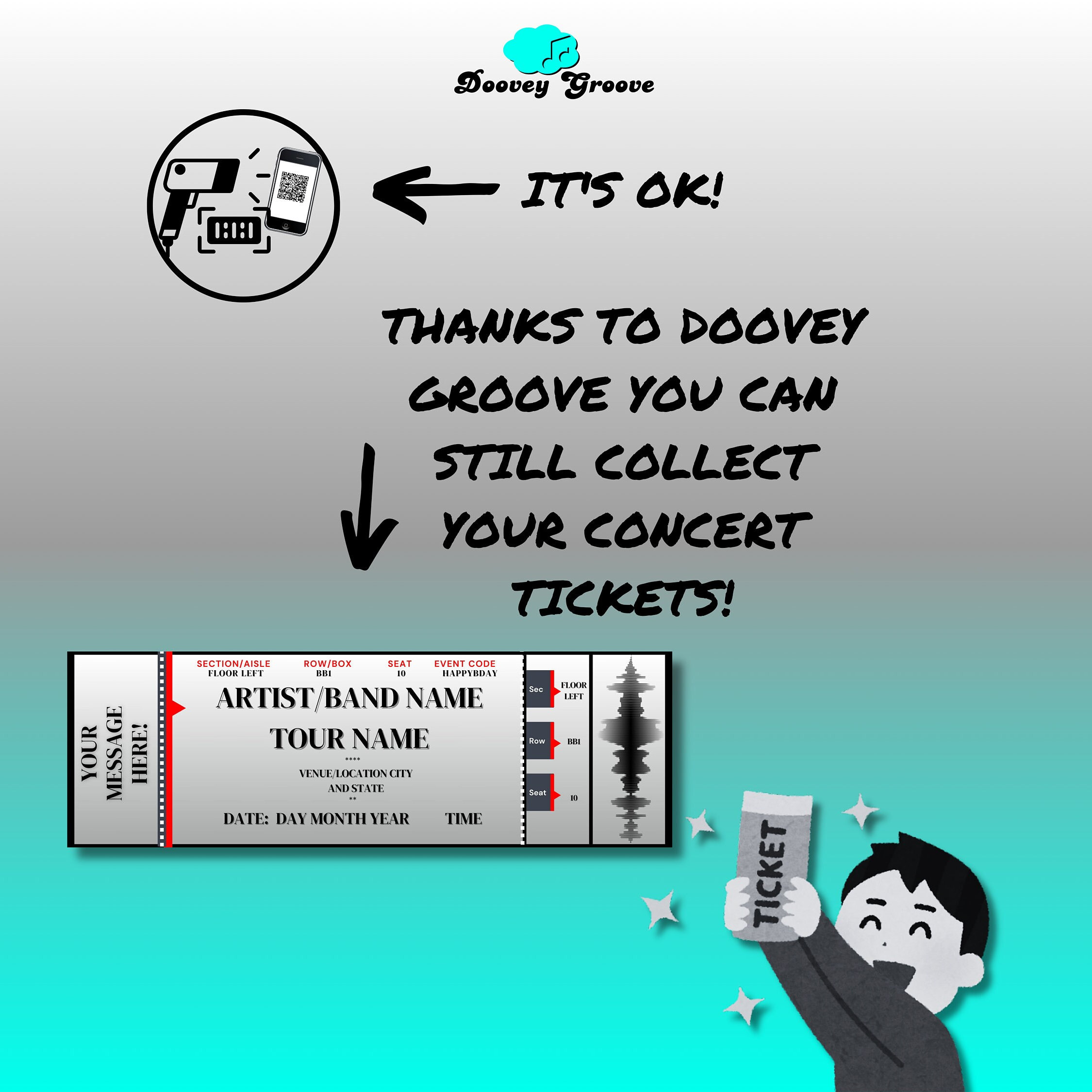 Printable Custom Concert Ticket and Support Live Music Poster Bundle ...