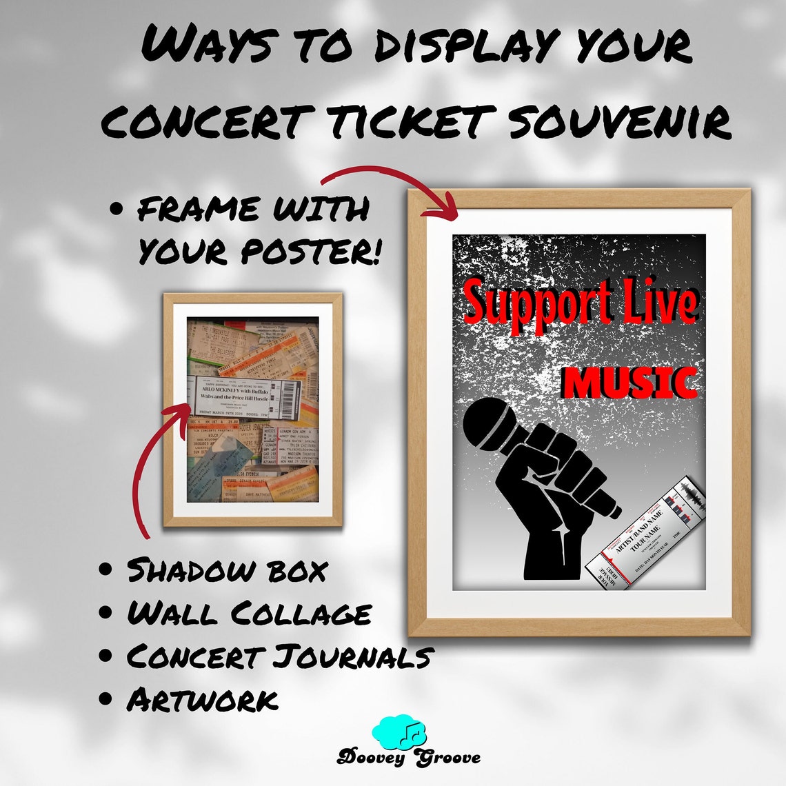 Printable Custom Concert Ticket and Support Live Music Poster Bundle ...
