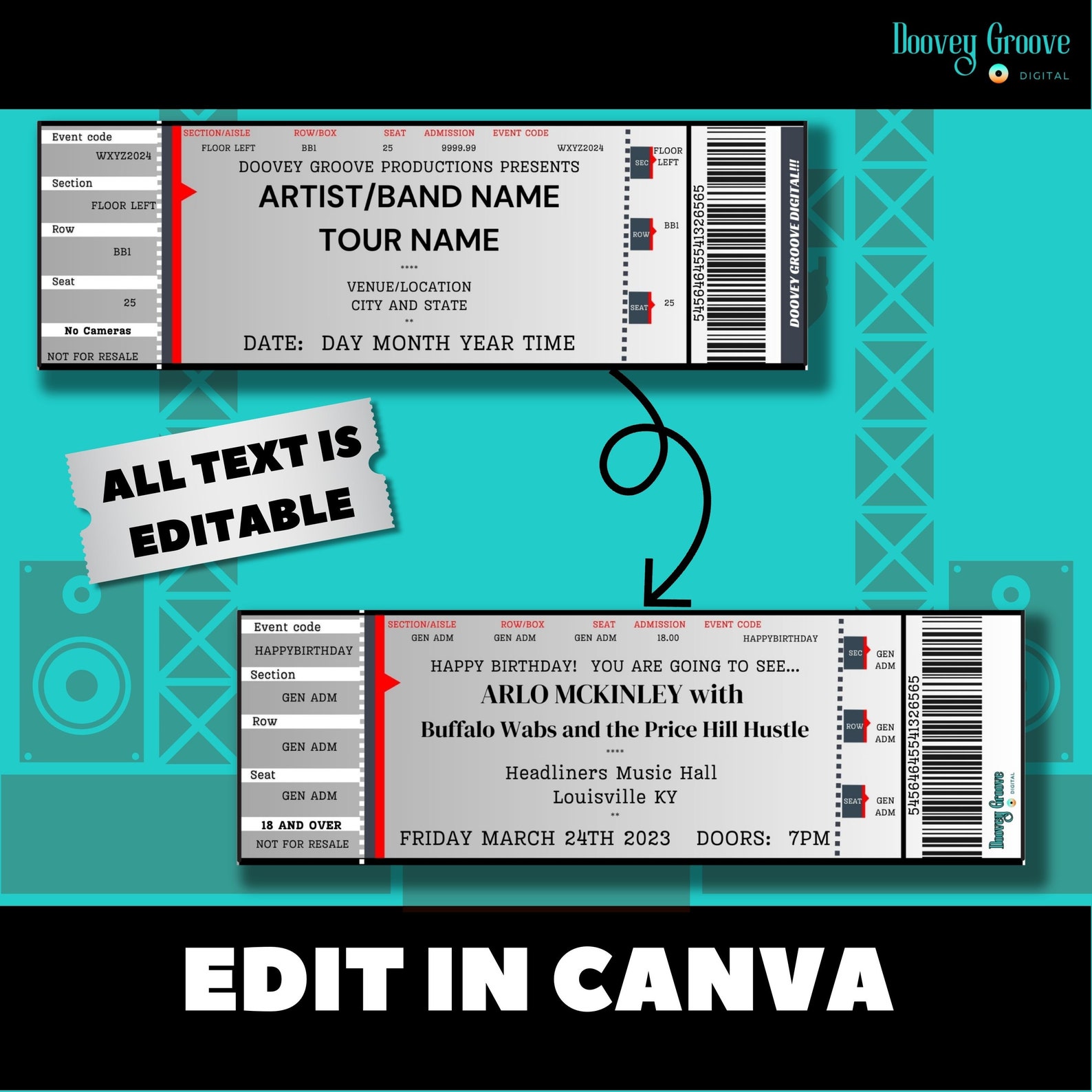 Editable Concert Ticket Canva Template Digital Download - Etsy