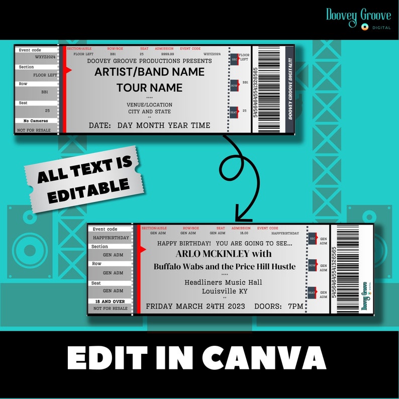 Editable Concert Ticket Canva Template Digital Download - Etsy