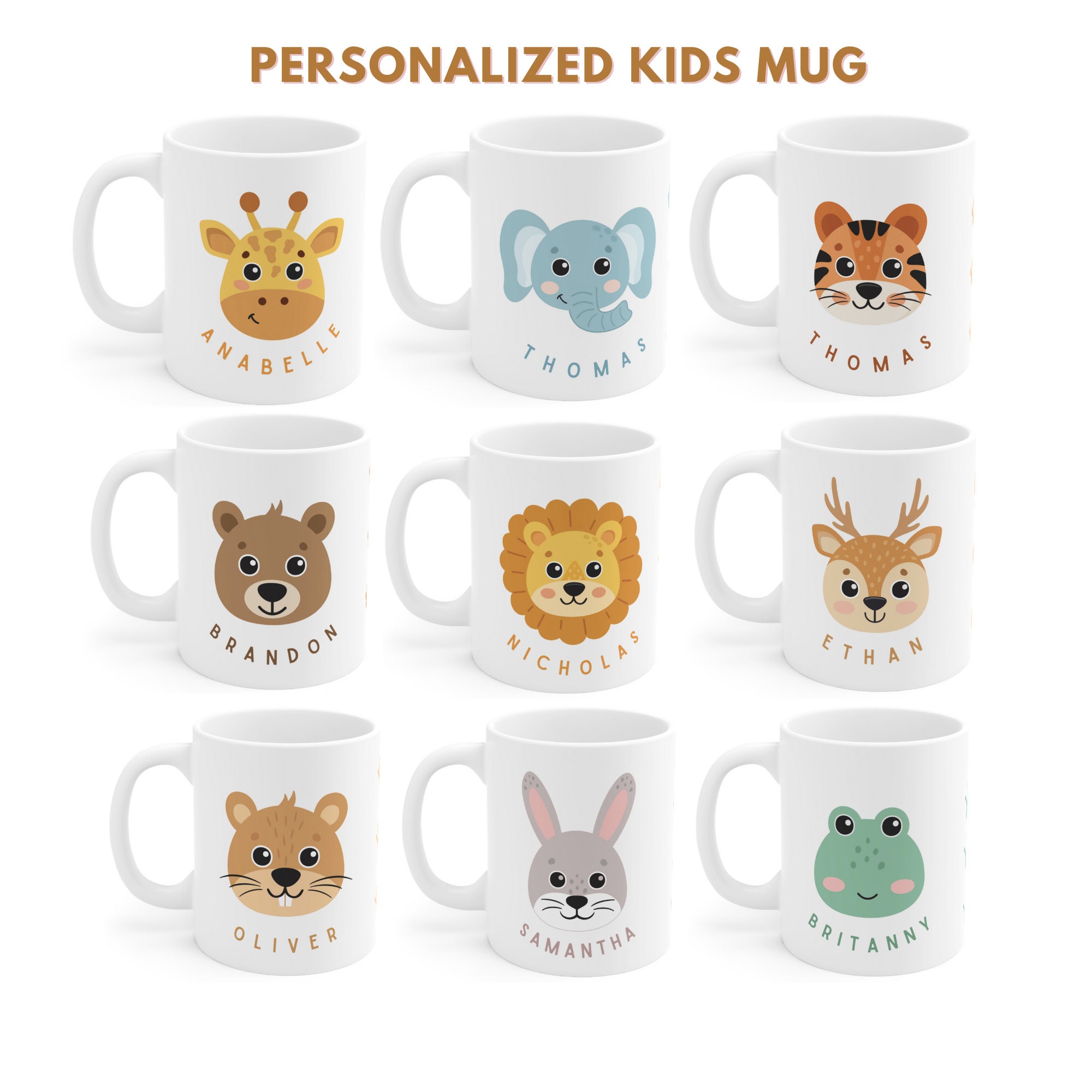 Personalized Kids Mug With Names / Custom Animal Face Mug for Kids ...