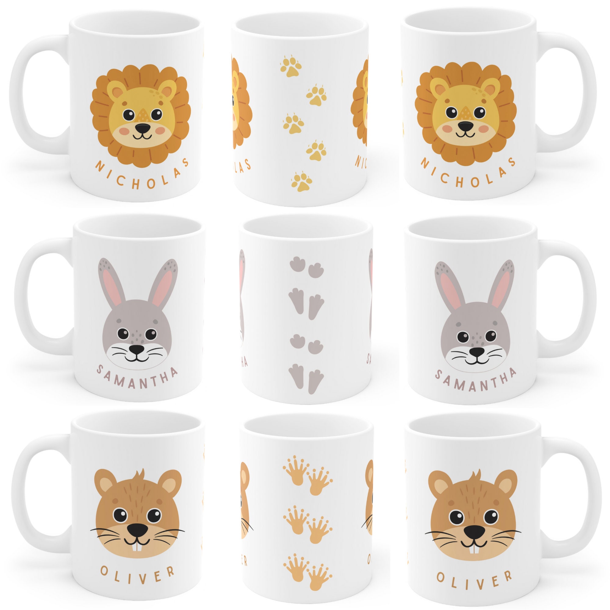 Personalized Kids Mug With Names / Custom Animal Face Mug for Kids ...