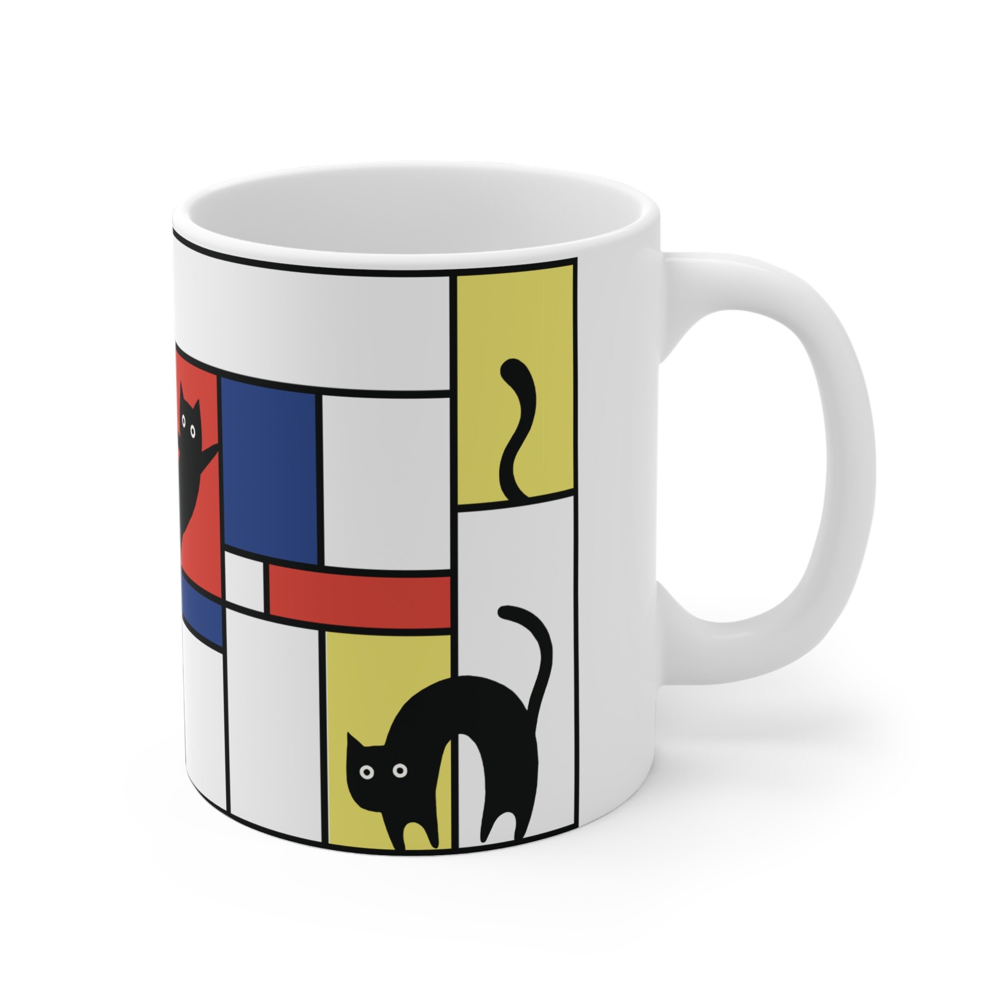 Mondrian With Cat Mug / Piet Mondrian Mug / Modern Art Mug With Cat ...