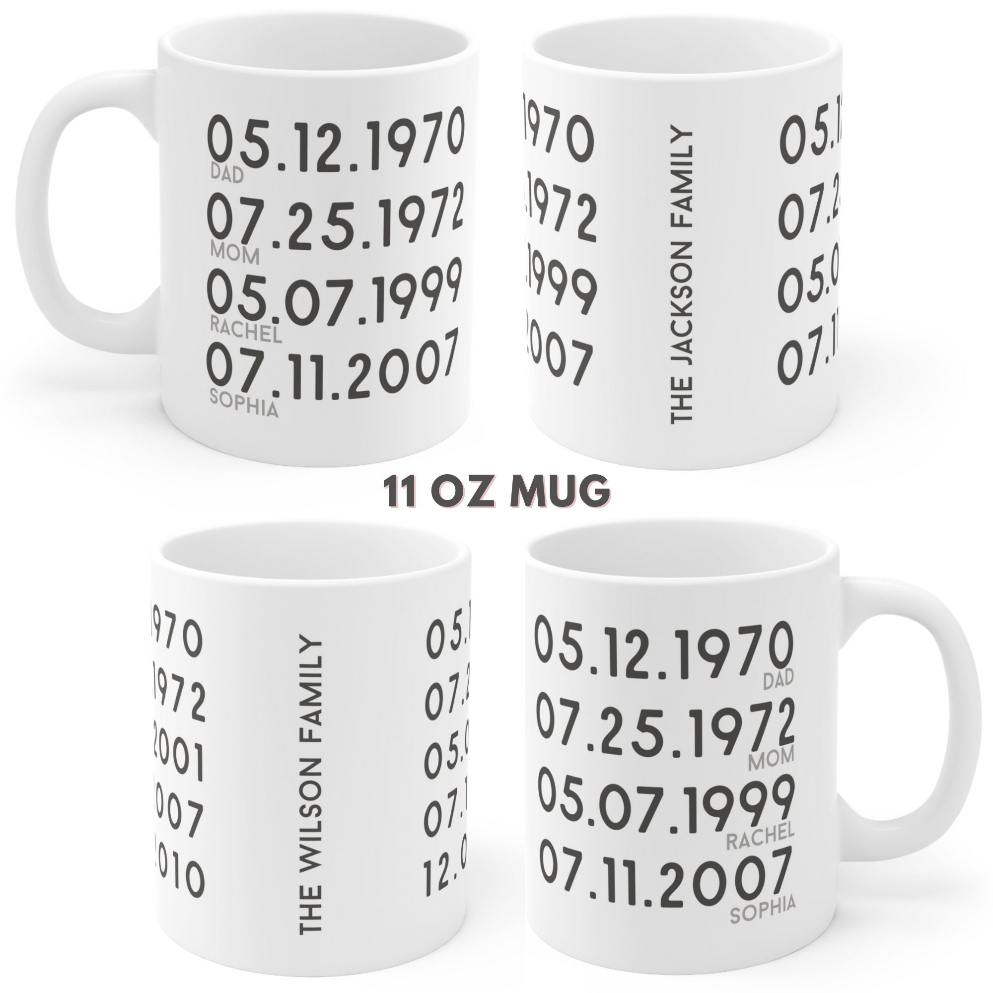 Personalized Family Mug With Birthdays Dates / Custom Family Name Mug ...