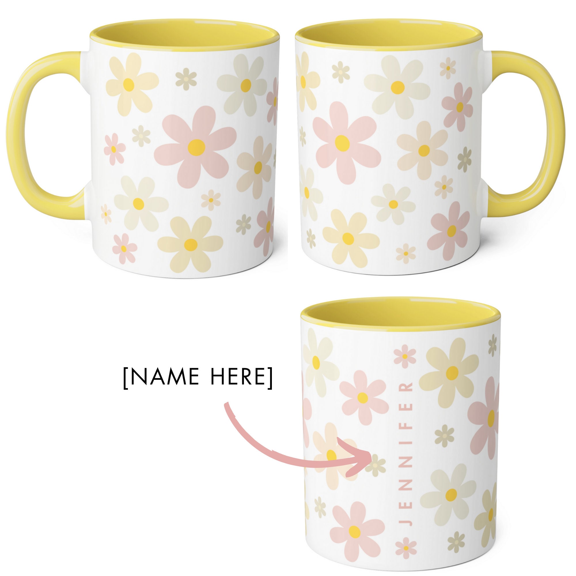 Personalized Daisy Accent Mug With Name / Custom Mug With Color ...