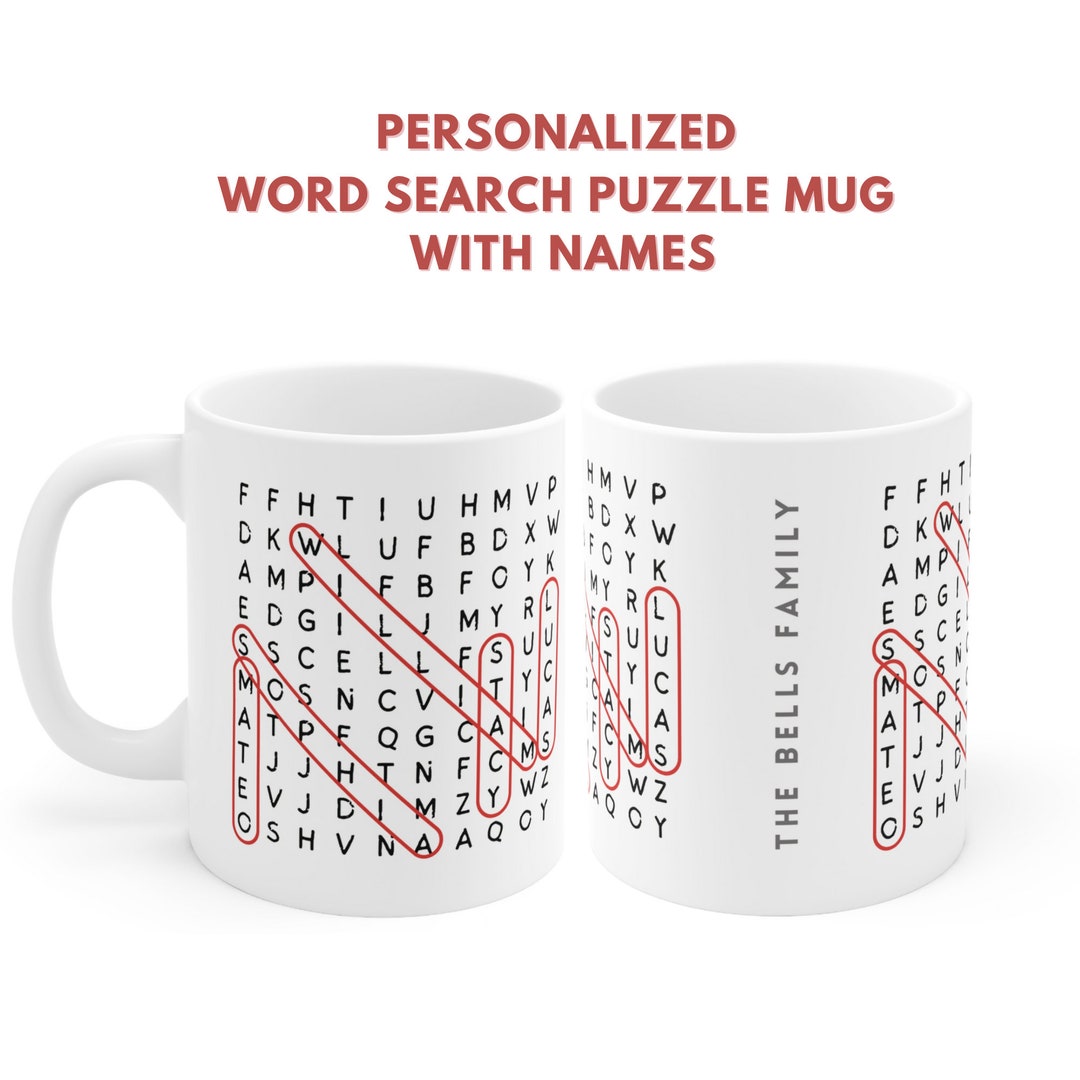 Personalized Word Search Puzzle Mugs With Names / Custom Family Name ...