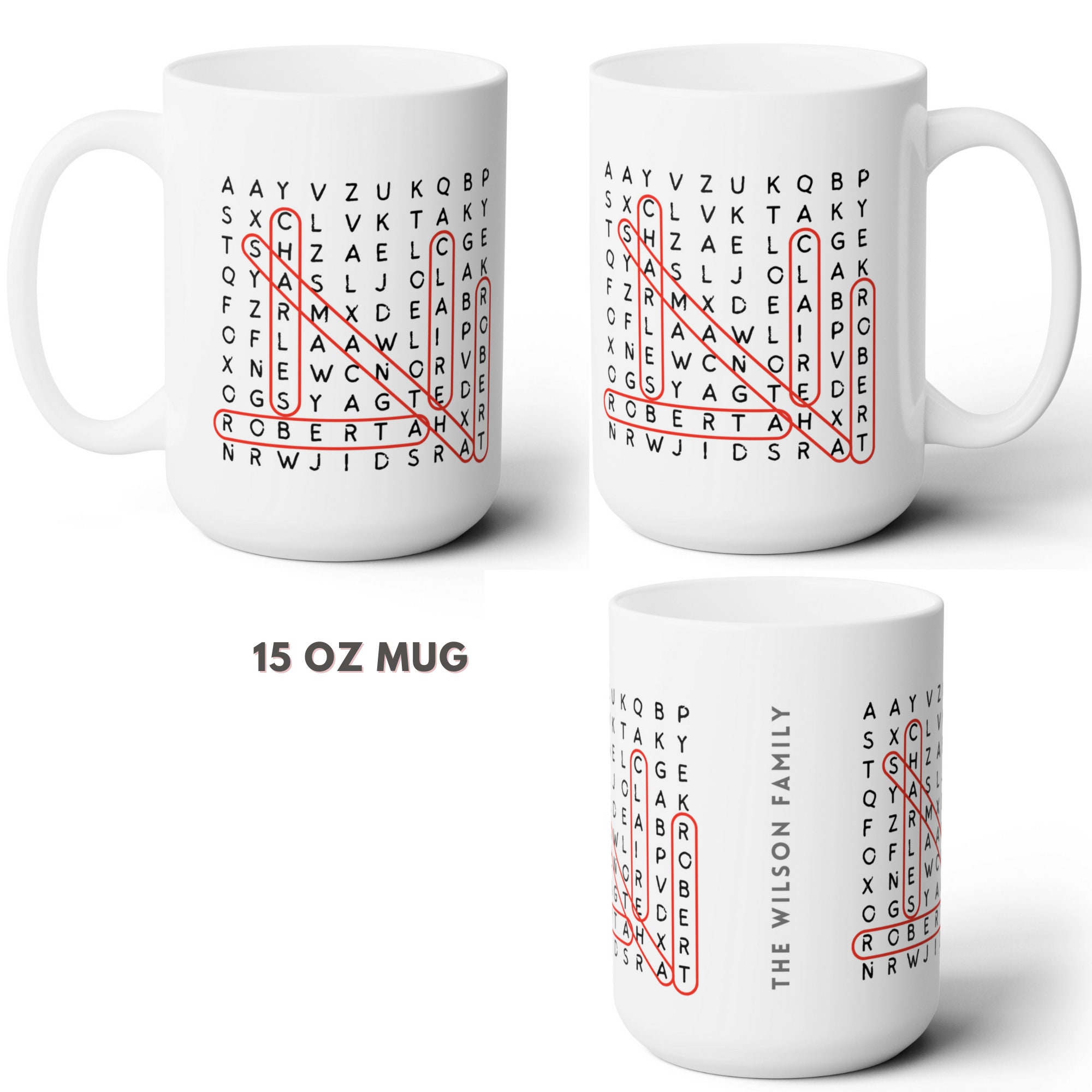 Personalized Word Search Puzzle Mugs With Names / Custom Family Name ...
