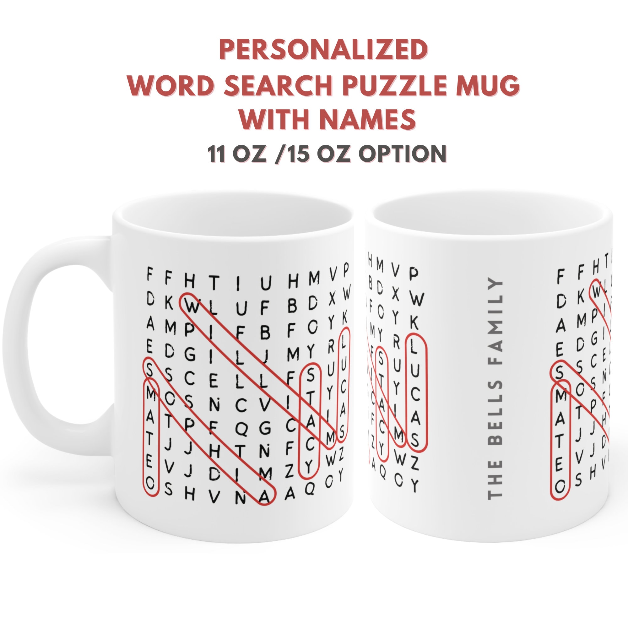 Personalized Word Search Puzzle Mugs With Names / Custom Family Name ...