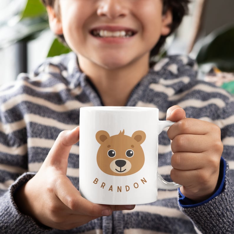 Personalized Kids Mug With Names / Custom Animal Face Mug for Kids ...