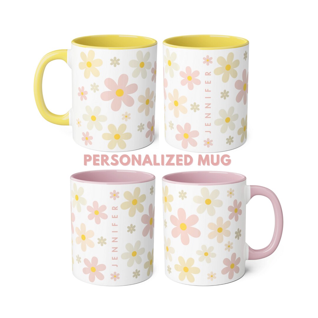 Personalized Daisy Accent Mug With Name / Custom Mug With Color ...