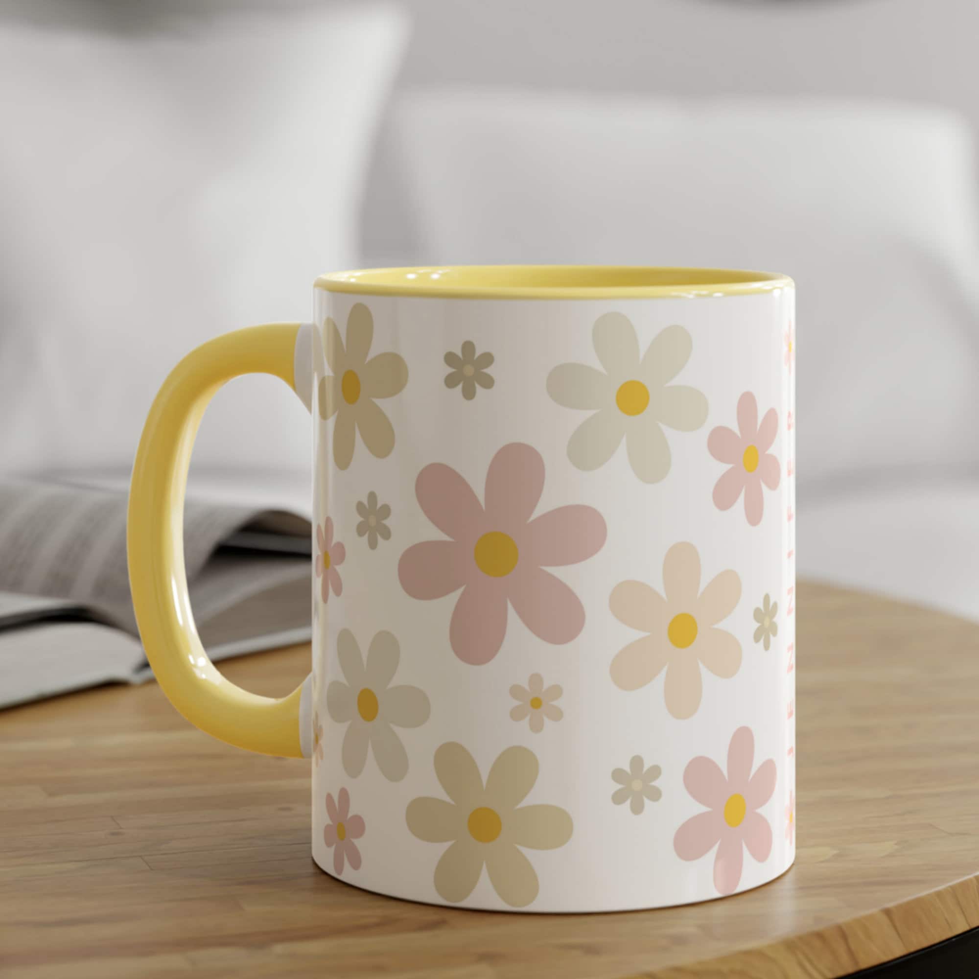 Personalized Daisy Accent Mug With Name / Custom Mug With Color ...