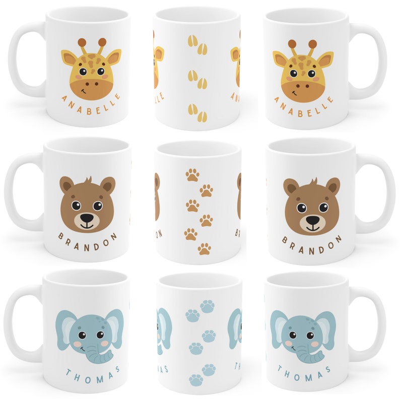 Personalized Kids Mug With Names / Custom Animal Face Mug for Kids ...