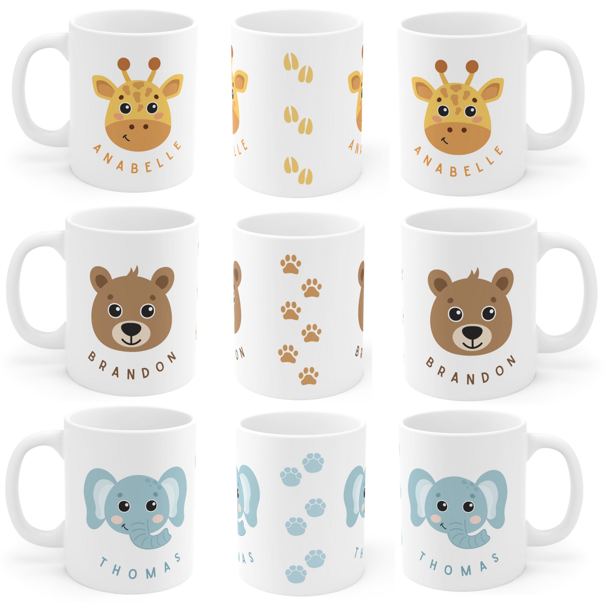 Personalized Kids Mug With Names / Custom Animal Face Mug for Kids ...