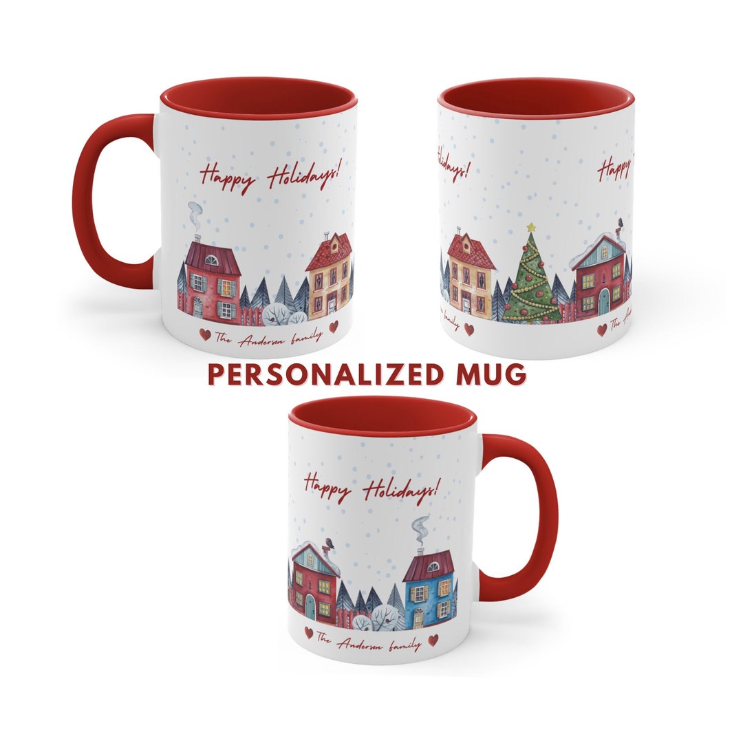 Personalized Happy Holidays Mug, Custom Family Name Gift - Etsy