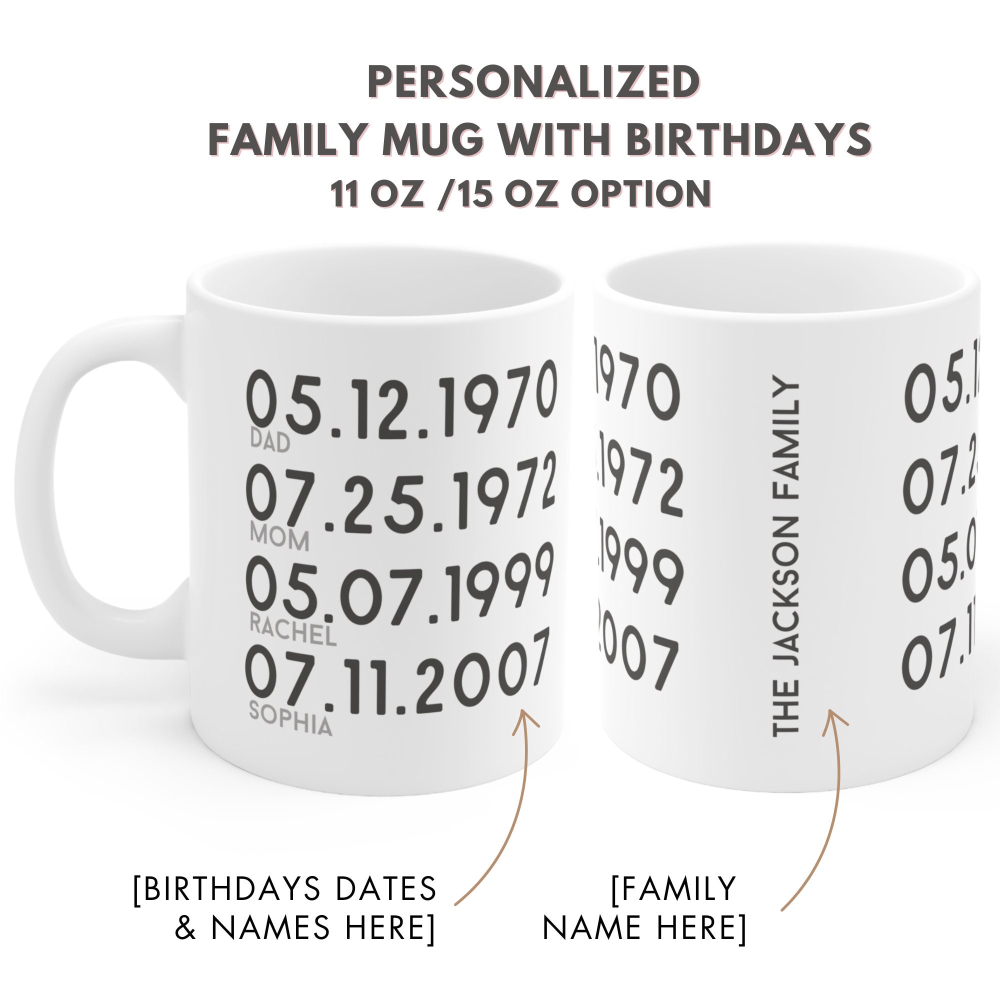 Personalized Family Mug With Birthdays Dates / Custom Family Name Mug ...