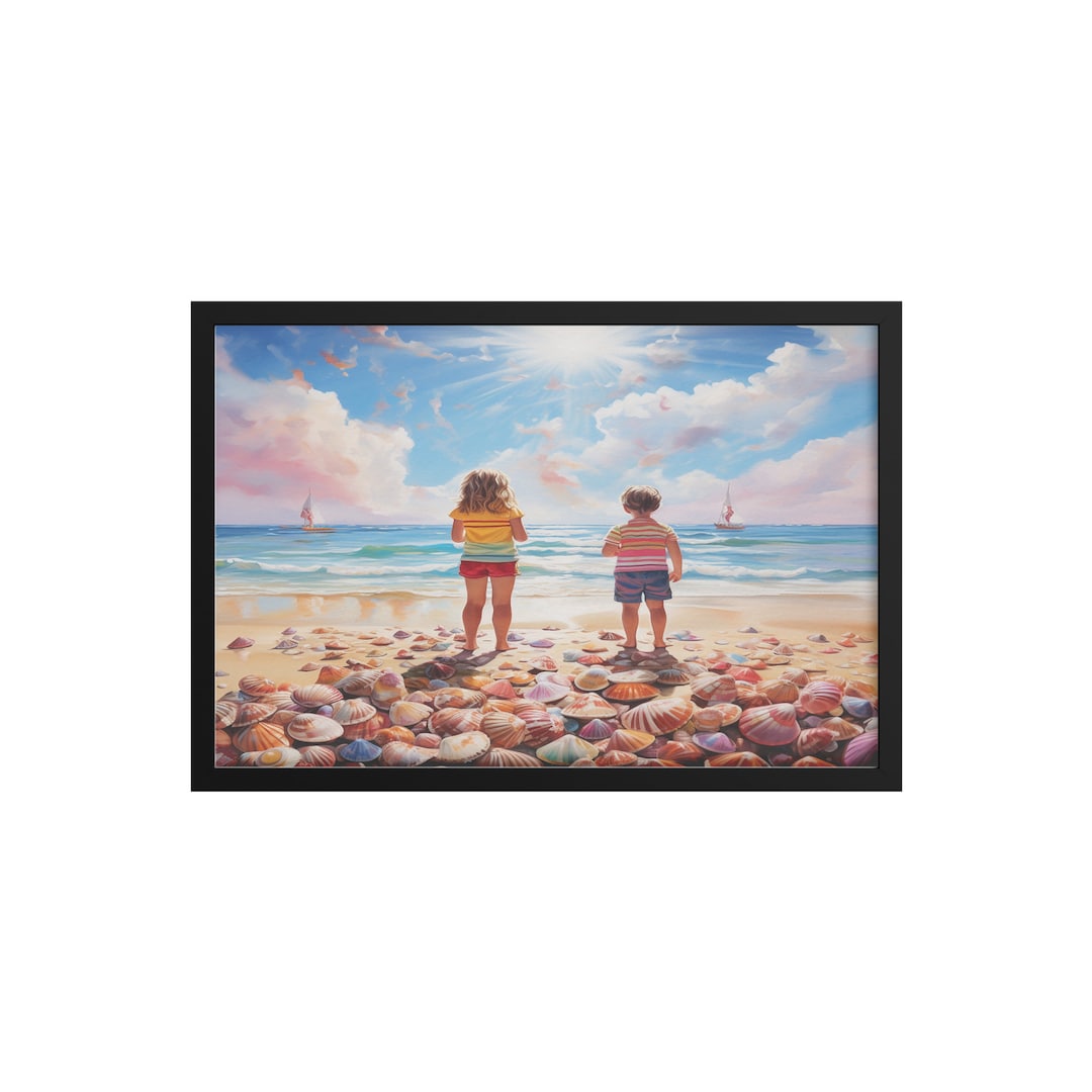 Beach Scene Kids on the Beach Playing With Seashells / Ocean Scene ...