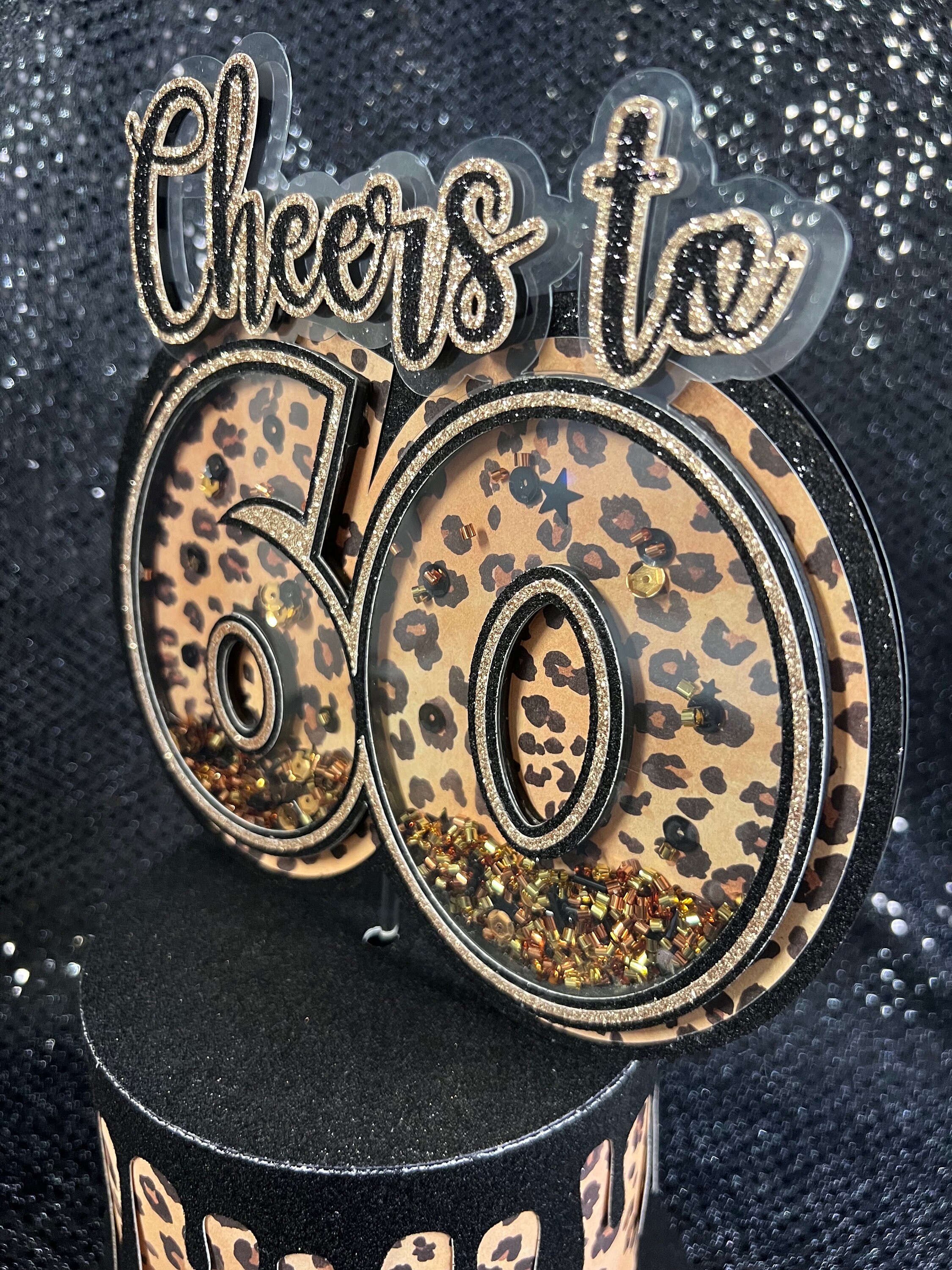 Leopard Print, Black and Gold Cake Topper - Cheers to 60 - Custom Age ...