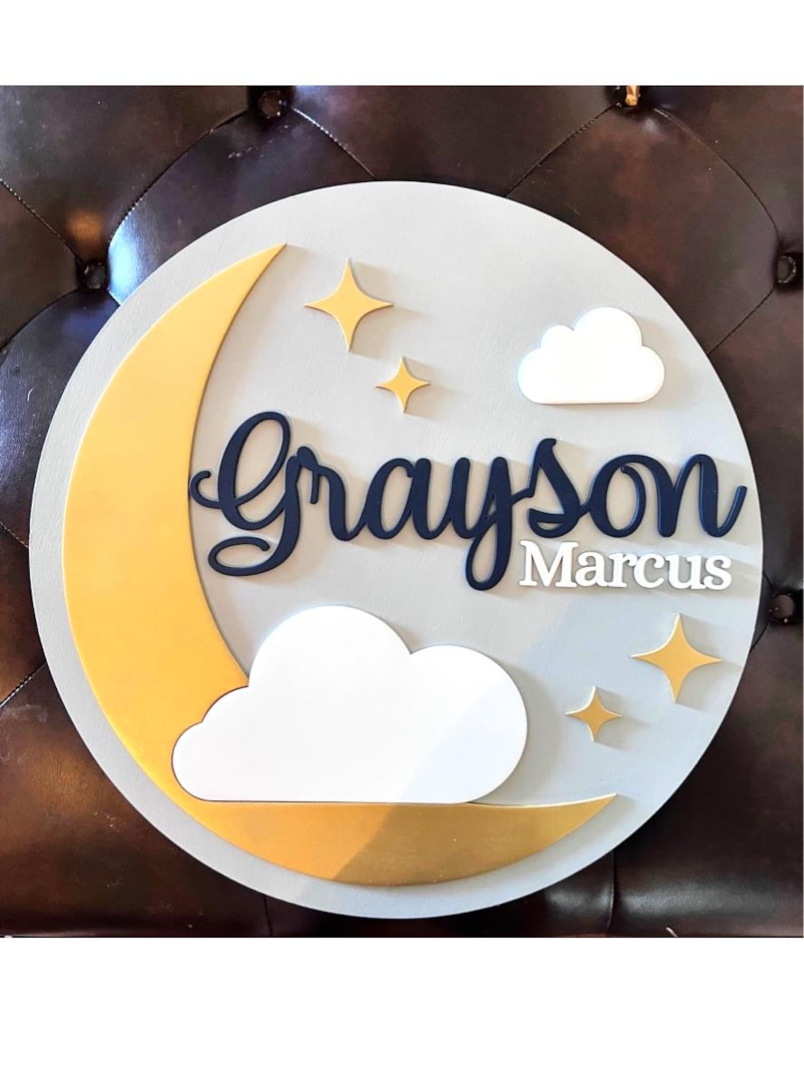 Moon Nursery Name Sign SVG Digital File, Round Name Sign Laser File ...