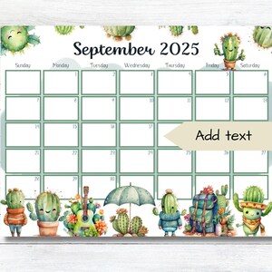 EDITABLE September 2025 Calendar, Cactus Calendar, Botanical Calendar ...