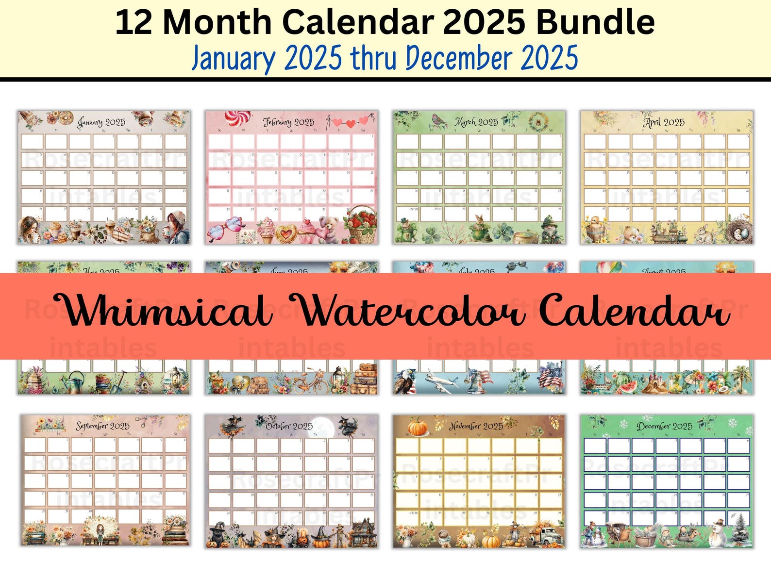 EDITABLE 2025 Calendar, 12 Month Calendar, Printable Calendar ...