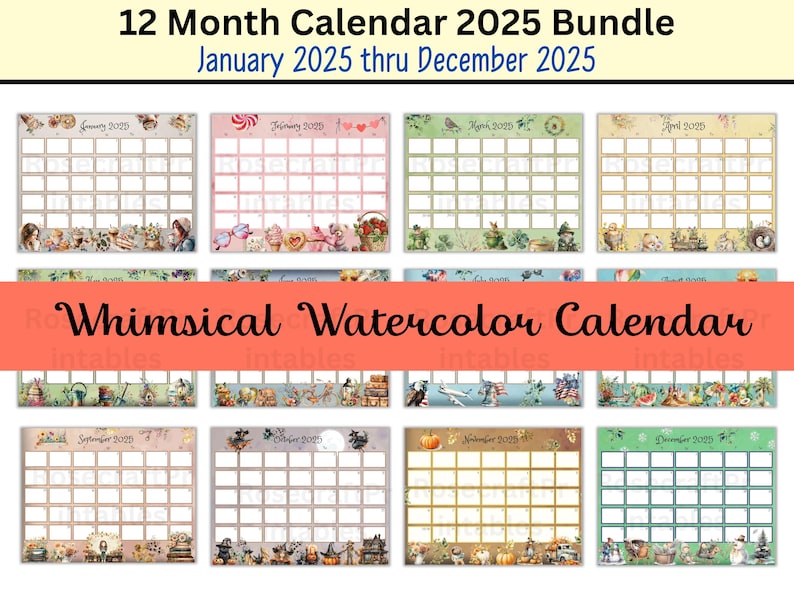 EDITABLE 2025 Calendar, 12 Month Calendar, Printable Calendar ...
