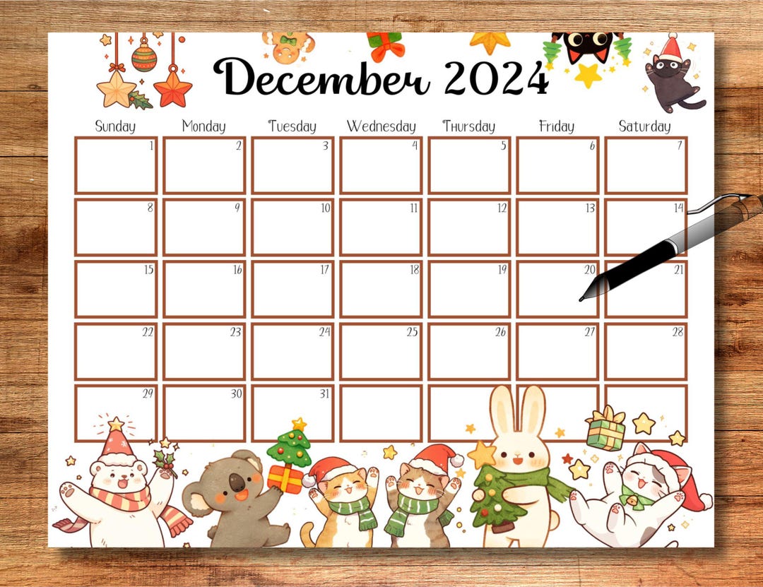 EDITABLE December 2024 Calendar, Winter Calendar, Fun Calendar, Happy ...