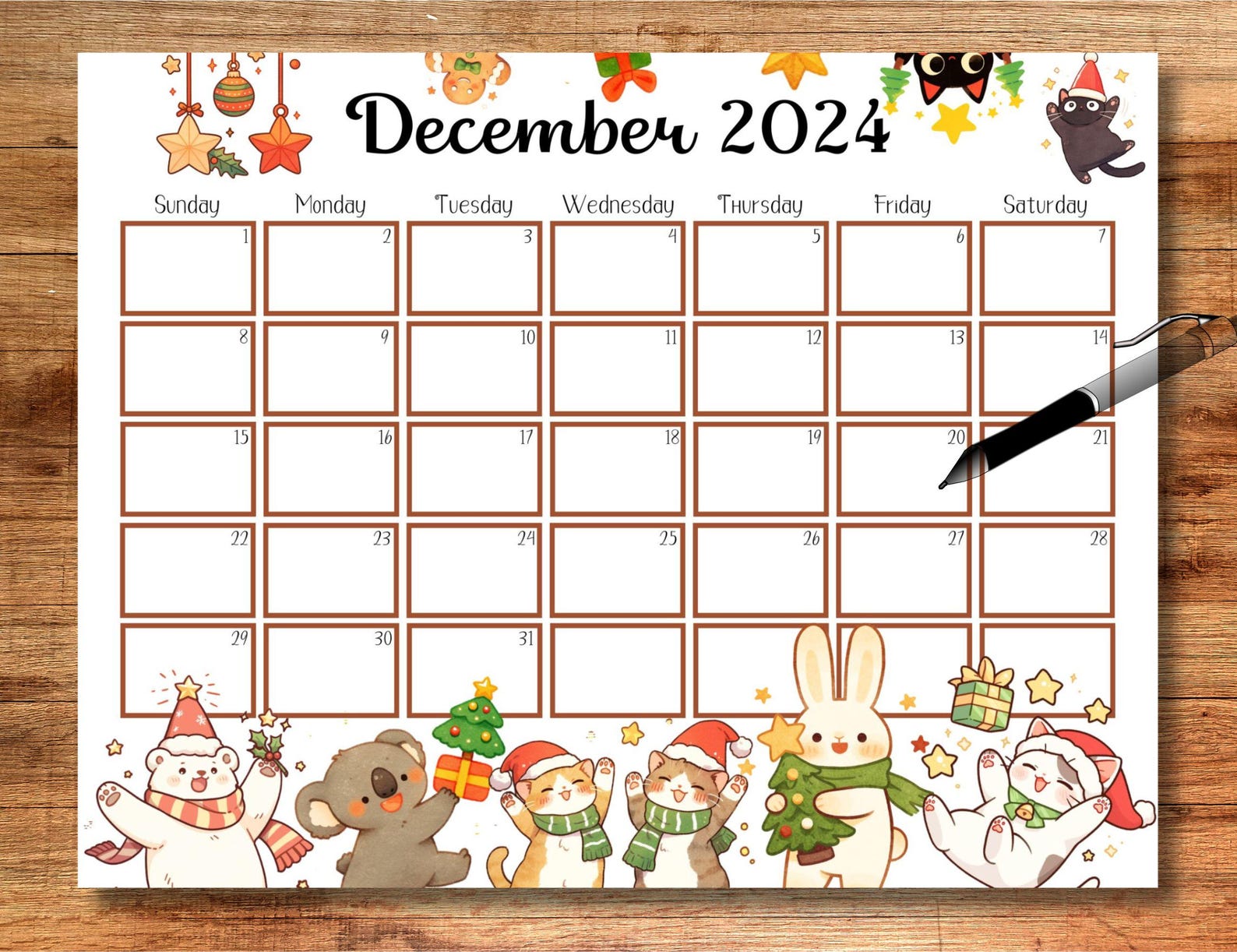 EDITABLE December 2024 Calendar, Winter Calendar, Fun Calendar, Happy ...