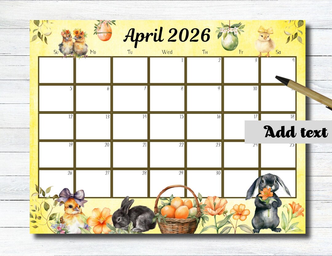 EDITABLE, April 2026 Calendar, Easter Calendar, Printable Monthly ...