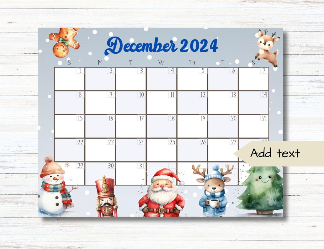 EDITABLE December 2024 Calendar, Christmas Calendar, Kids Calendar ...