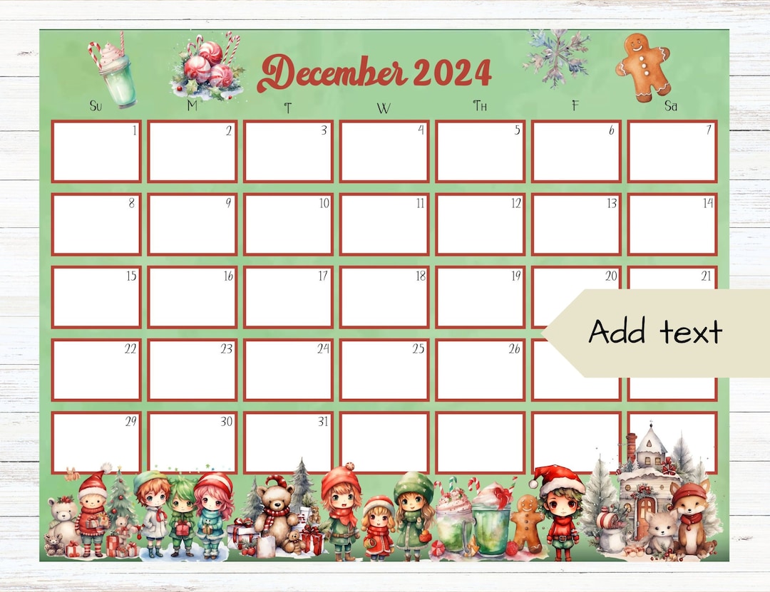 EDITABLE December 2024 Calendar, Christmas Calendar, Holiday Calendar ...