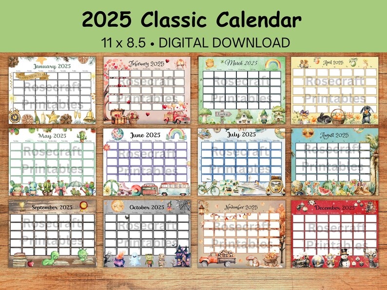 EDITABLE, 2025 Calendar, 12 Month Calendar, Printable Calendar, Classic ...