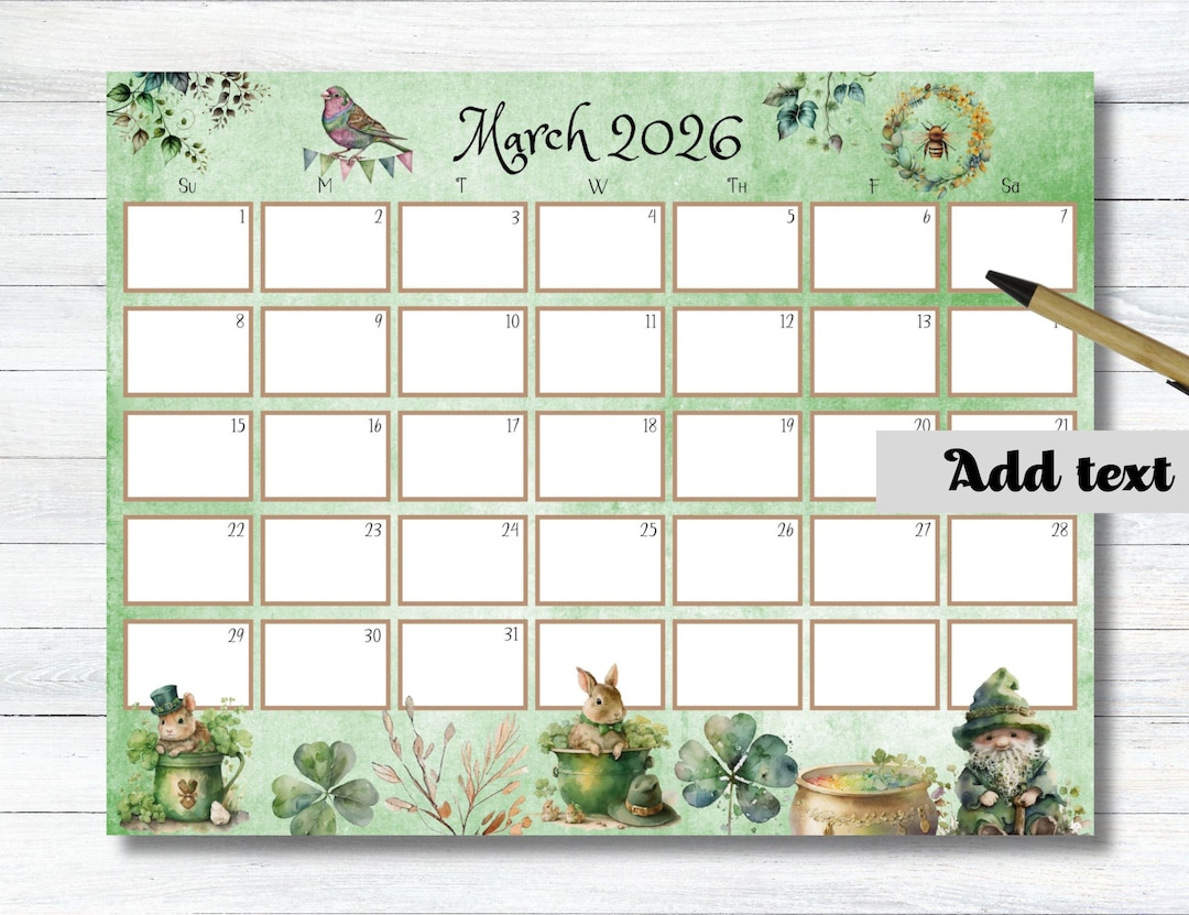 EDITABLE March 2026 Calendar, Printable Calendar, 2026 March, Wall ...