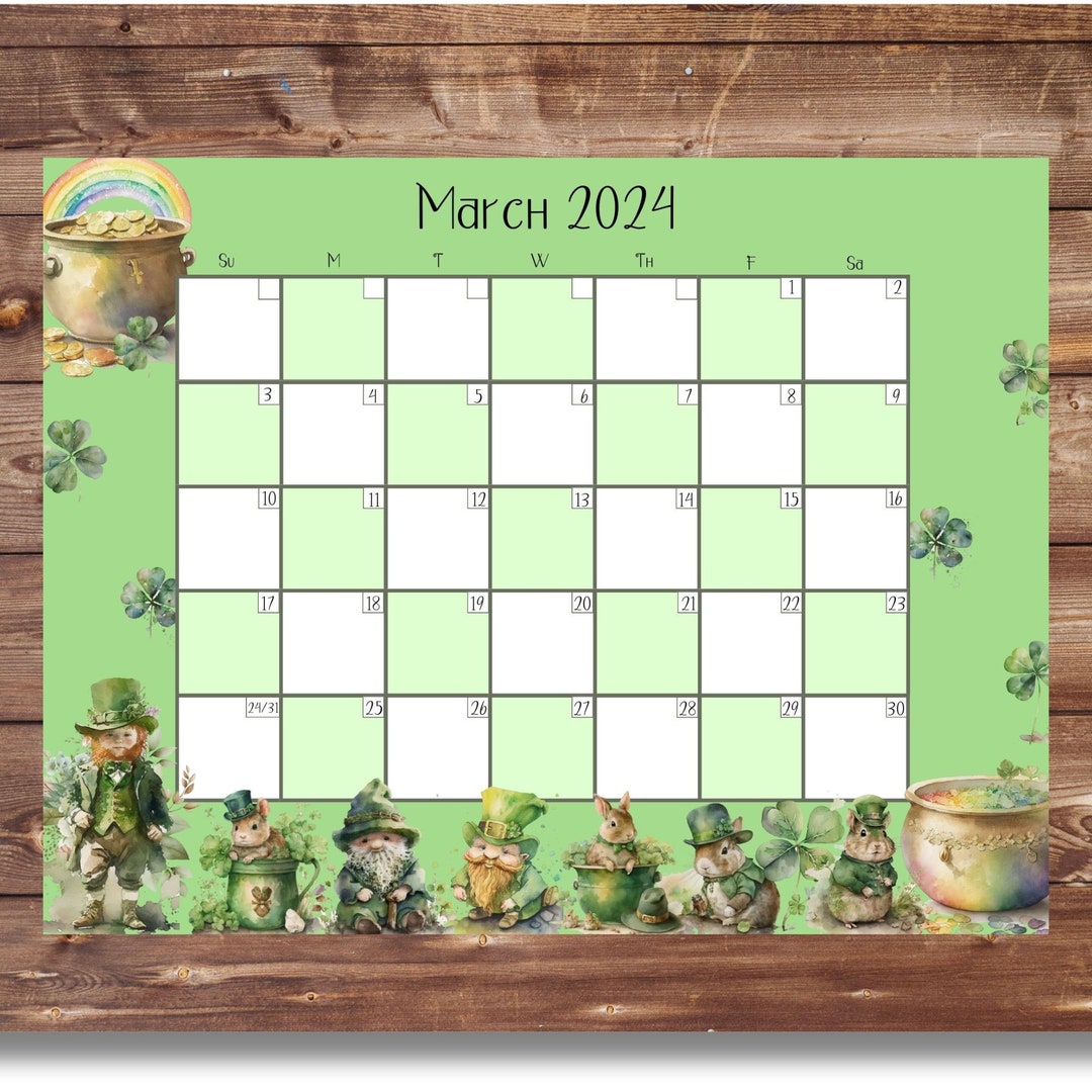 EDITABLE March 2024 Calendar St Patrick's Calendar Green - Etsy New Zealand
