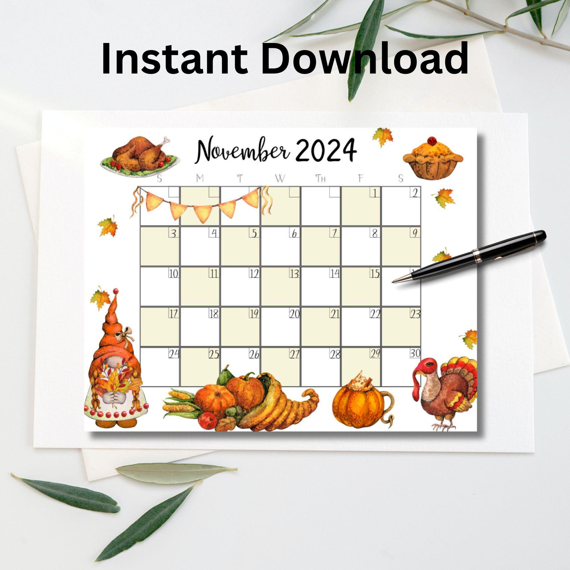 EDITABLE November 2024 Calendar, Cozy Calendar, Autumn, Leaves ...