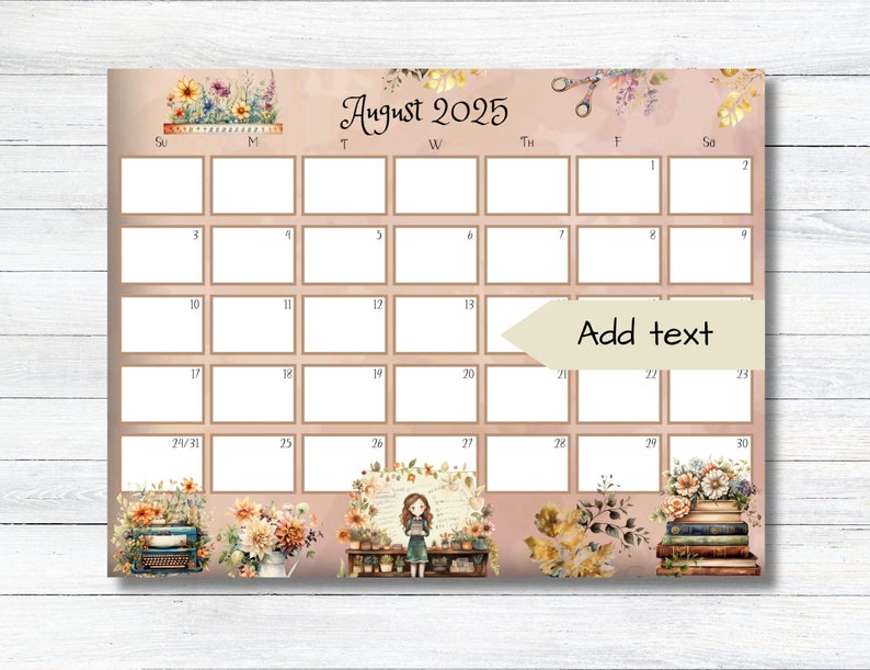 EDITABLE August 2025 Calendar, Whimsical, Back to School, Pink, School ...